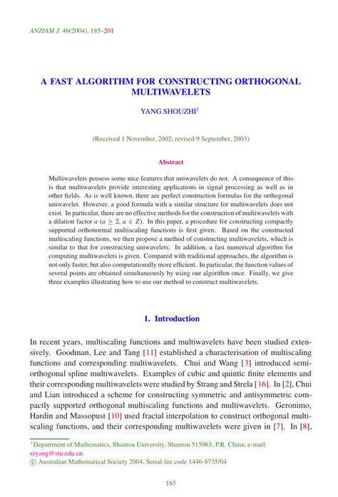 pdf a fast algorithm for constructing orthogonal multiwavelets