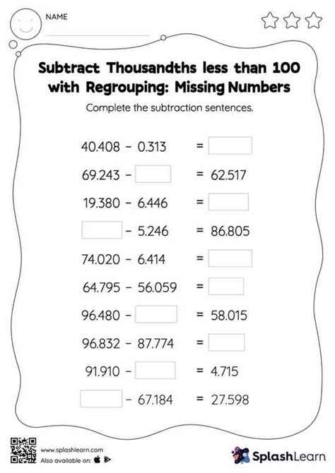 Subtract Thousandths Less Than 100 With Regrouping Missing Numbers