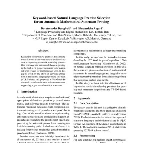 Keyword Based Natural Language Premise Selection For An Automatic Mathematical Statement Proving