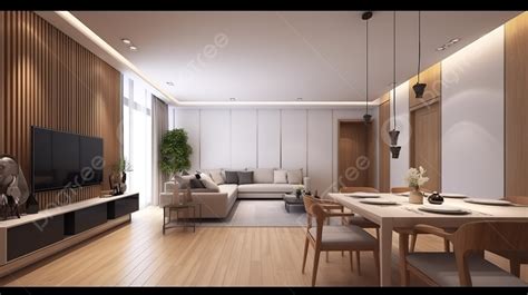Tv가 있는 현대적인 목재 거실과 식당의 세련된 3d 렌더링 고급 아파트 호텔 인테리어 고급스러운 인테리어 배경 일러스트 및 사진 무료 다운로드 Pngtree