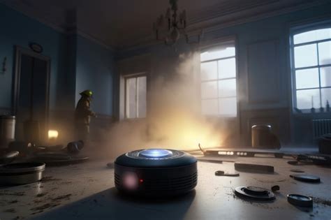 Premium AI Image Smoke Detector And Fire Alarm In Action Background AI Generated