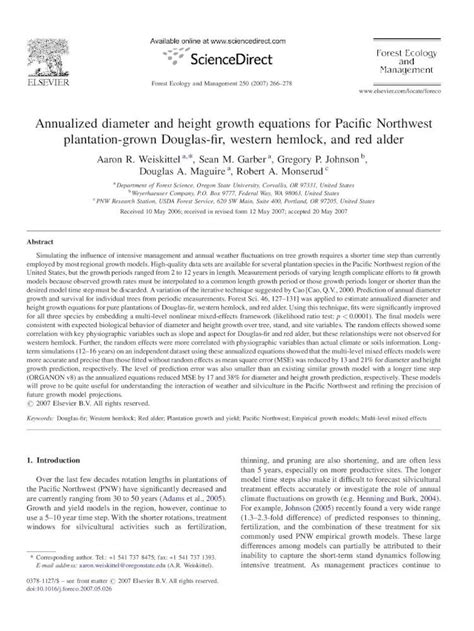 Pdf Annualized Diameter And Height Growth Equations For Paciﬁc