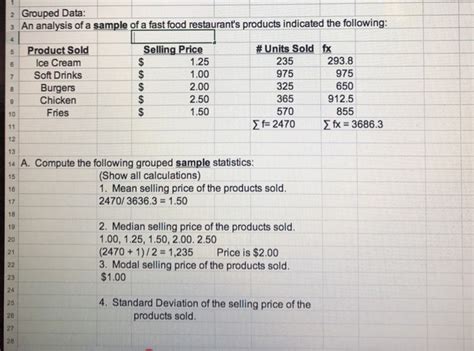 Solved Grouped Data An Analysis Of A Sample Of A Fast Food