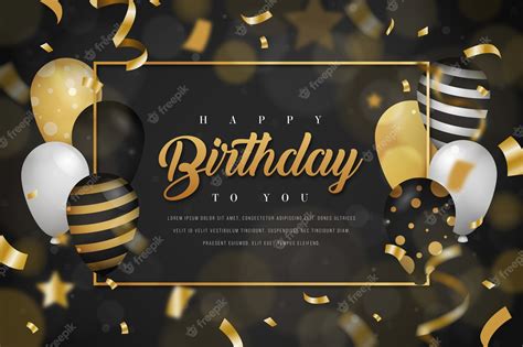 황금 풍선 및 색종이 생일 배경 프리미엄 벡터