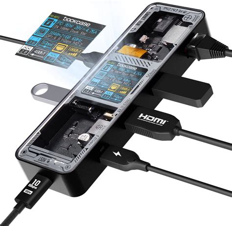 DOCKCASE Explorer Edition Smart USB Hub 6 In 1 1 Gigabit Ethernet Port USB C Adapter HDMI 4k