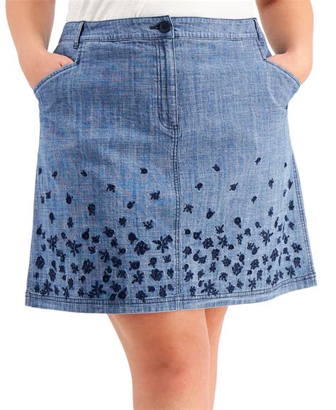 Karen Scott Plus Size Embroidered Denim Skirt Created For Macys Macys