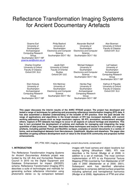 Pdf Reflectance Transformation Imaging Rti System For Ancient Documentary Artefacts