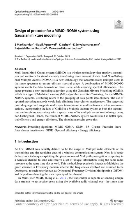 Design Of Precoder For A Mimonoma System Using Gaussian Mixture Modelling