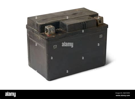Old Discarded Motorcycle Battery Used Lead Acid Battery Isolated On