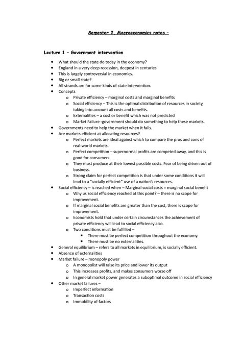 Semester 2 Macroeconomics Semester 2 Macroeconomics Notes Lecture 1 Government