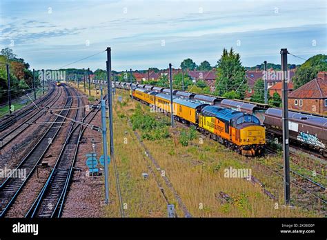 Colas Rail Class 37s On Network Rail Test Train Stationary In Holgate