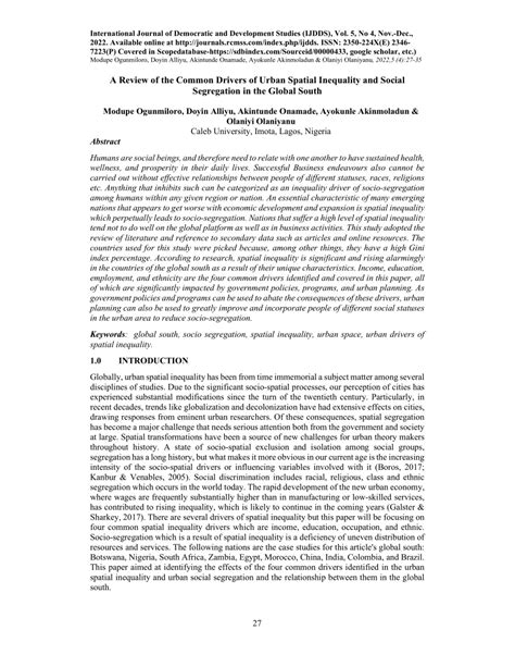 Pdf A Review Of The Common Drivers Of Urban Spatial Inequality And Social Segregation In The