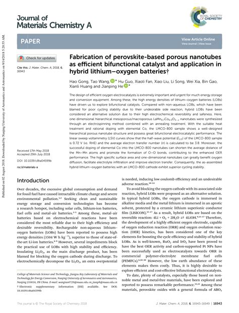 Pdf Fabrication Of Perovskite Based Porous Nanotubes As Efficient