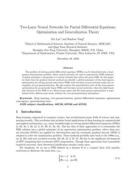 Pdf Two Layer Neural Networks For Partial Differential Equations