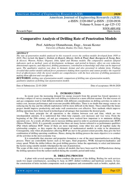 Comparative Analysis Of Drilling Rate Of Penetration Models Pdf
