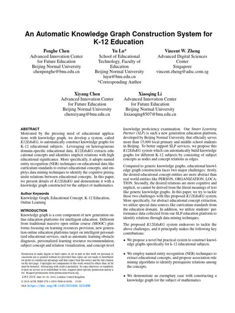 2018 An Automatic Knowledge Graph Construction System For K 12 Education Pdf