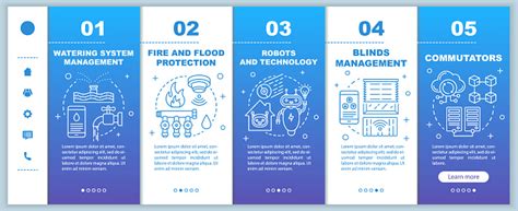 스마트 하우스 온보딩 모바일 웹 페이지 벡터 템플릿입니다 홈 제어 시스템 선형 일러스트와 응답 스마트 폰 웹 사이트 인터페이스 아이디어 웹 페이지 연습 단계 화면입니다 색상