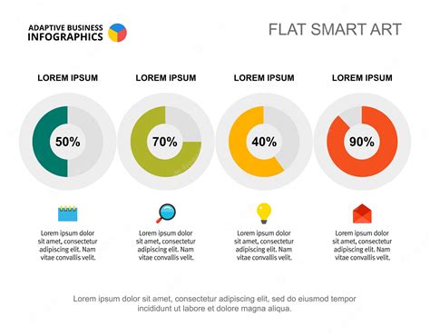 4 개의 원형 백분율 다이어그램 원형 차트 그래프 프리젠 테이션을위한 편집 가능한 템플릿 프리미엄 벡터