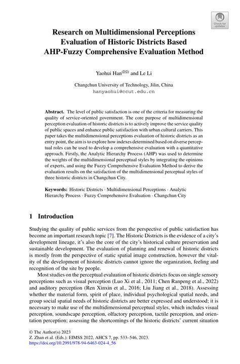 Pdf Research On Multidimensional Perceptions Evaluation Of Historic Districts Based Ahp Fuzzy
