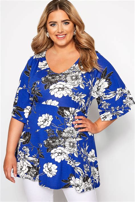 Cobalt Blue Floral Top Sizes 16 To 36 Yours Clothing