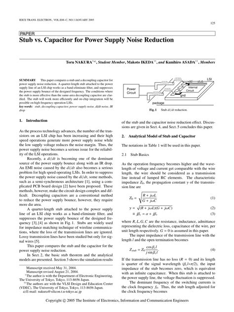 Pdf Stub Vs Capacitor For Power Supply Noise Reduction