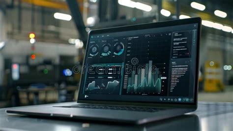 Laptop Displaying Data Analytics In Industrial Setting Stock Footage