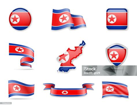 조선 민주주의의 국기 컬렉션 벡터 일러스트 레이 션 설정 플래그 및 국가의 개요 0명에 대한 스톡 벡터 아트 및 기타 이미지 0명 개체 그룹 곡선 Istock