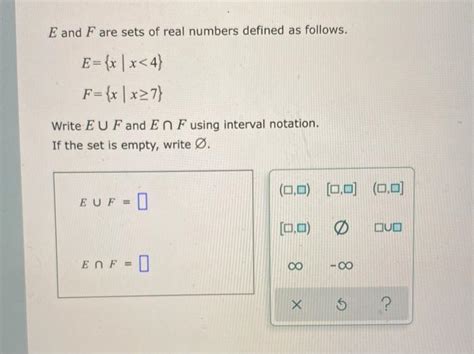 solved e and f are sets of real numbers defined as follows