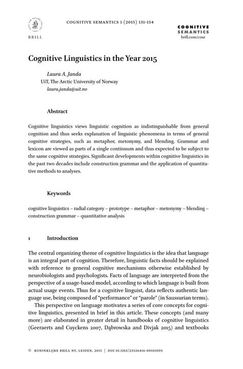 Pdf Cognitive Linguistics In The Year 2015