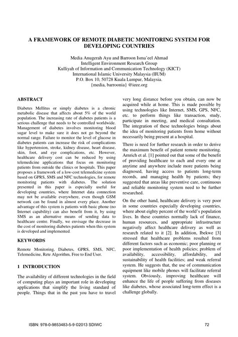 Pdf A Framework Of Remote Diabetic Monitoring System For Developing Countries