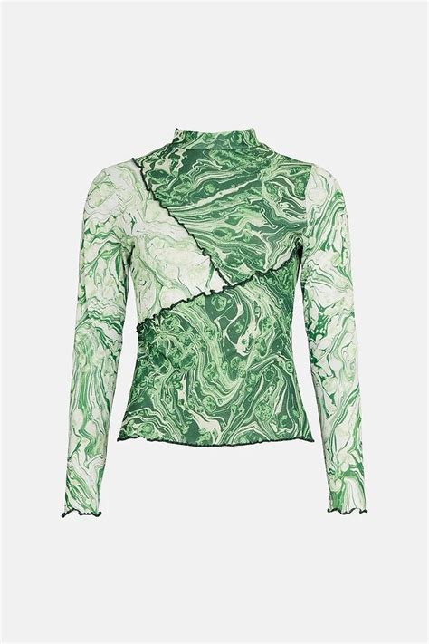 Jemma Lewis X Wh Marble Print Mesh Top