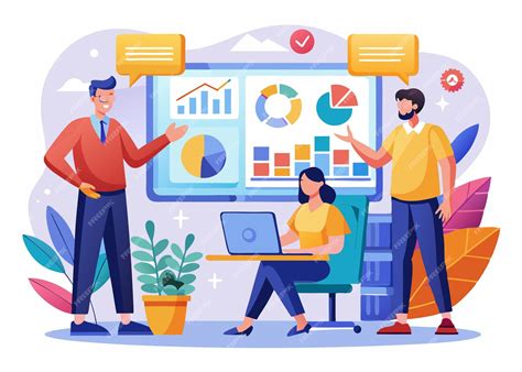 Team Collaboration And Data Analysis In A Business Meeting Vector Illustration Premium Ai