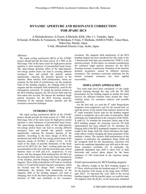 Pdf Dynamic Aperture And Resonance Correction For Jparc Rcs