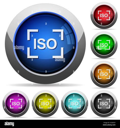 Camera Iso Speed Setting Icons In Round Glossy Buttons With Steel Frames Stock Vector Image