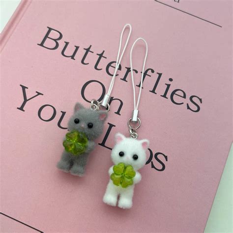 최저가ෆ주문폭주 행운을 주는 네잎클로버 고양이 키링 휴대폰줄 에이블리