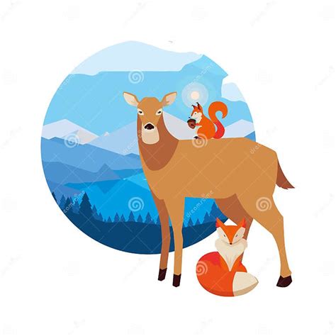 Deer Fox And Squirrel Happy Autumn Season Stock Illustration
