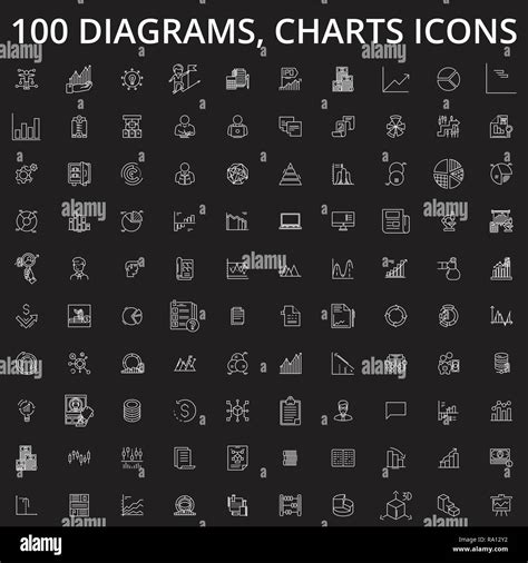 Diagrams Charts Editable Line Icons Vector Set On Black Background Diagrams Charts White