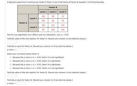 Solved A Factorial Experiment Involving Two Levels Of Factor
