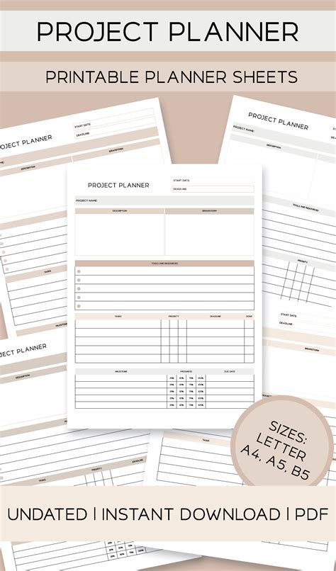 PROJECT PLANNER A Planner Inserts Instant Download PDF Etsy Australia A Planner Inserts