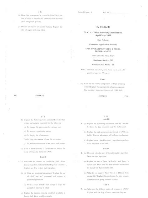 Mca 3 Sem 521354 Unix Operating System And Shell Programming May 2019 Pdf