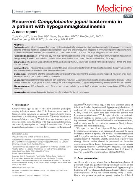 Pdf Recurrent Campylobacter Jejuni Bacteremia In A Patient With Hypogammaglobulinemia A Case