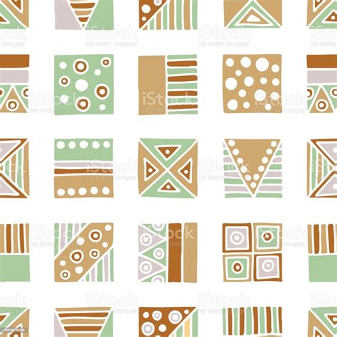 원활한 벡터 패턴입니다 손으로 기하학적 배경 빈티지 갈색 색상의 장식 부족 요소를 그립니다 인종 민족 전통 모티브 인쇄 그래픽 벡터 일러스트입니다 갈색에 대한 스톡 벡터