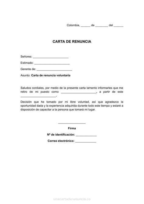 Modelo De Carta De Renuncia Laboral Venezuela