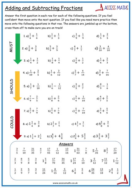 Adding Fractions Worksheet Access Maths