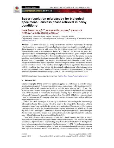 Pdf Super Resolution Microscopy For Biological Specimens Lensless
