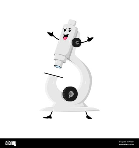 Cartoon Cheerful Funny Microscope School Stationery Character With Smiling Face Standing On
