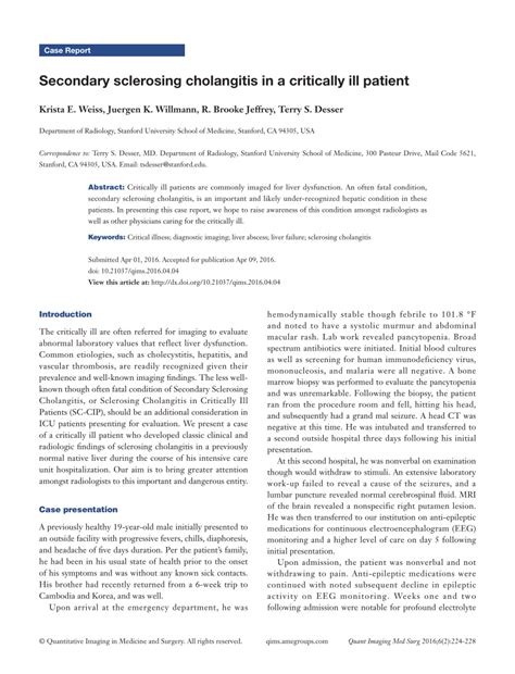 Pdf Secondary Sclerosing Cholangitis In A Critically Ill Patient