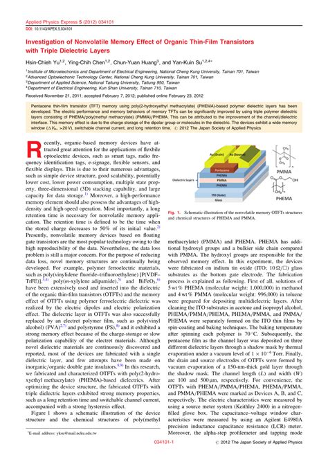 Pdf Investigation Of Nonvolatile Memory Effect Of Organic Thin Film Transistors With Triple