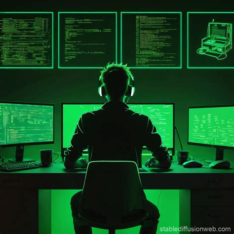 Neon Cyberpunk Programmer Scene Stable Diffusion Online