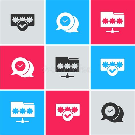 Set Password Protection Check Mark In Speech Bubble And Folder With Password Icon Vector Stock